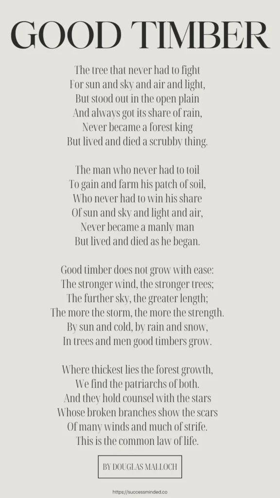 The "Good Timber" Poem by Douglas Malloch – Success Minded