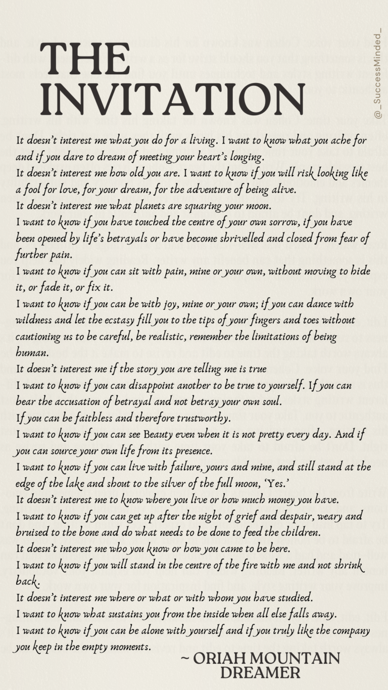 Lessons From Oriah Mountain Dreamer’s Poem, “The Invitation” – Success ...